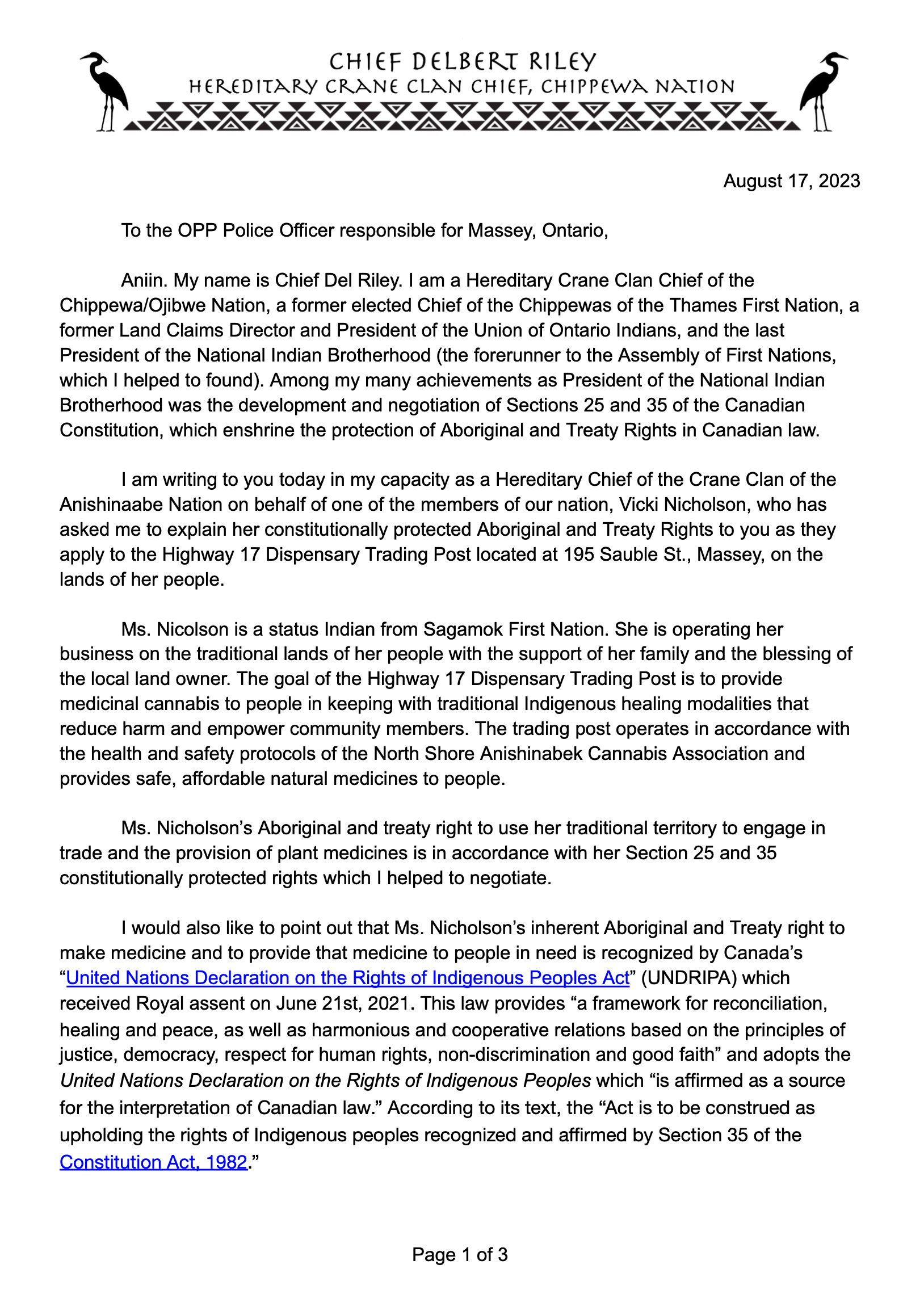 Chief Del Riley speaks at Highway 17 Dispensary and Trading Post in ...